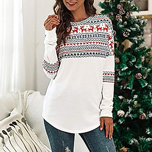 Akabsh Womens Xmas T-Shirt Ladies Long Sleeve Patching Blouse Casual Sweatshirt Tops Long Sleeve Loose Pullover Blouse