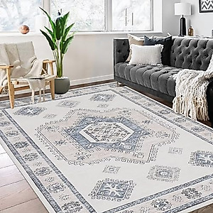GlowSol Boho Area Rug 9x12 Washable Large Rug Moroccan Living Room Rug Non-Slip Non-Shedding Print Floor Carpet Soft Geometric Carpet Foldable Rug Bedroom Office Farmhouse
