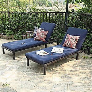 PHI VILLA Outdoor 2-Piece Chaise Lounge Chair- Patio Wicker Sun Lounger
