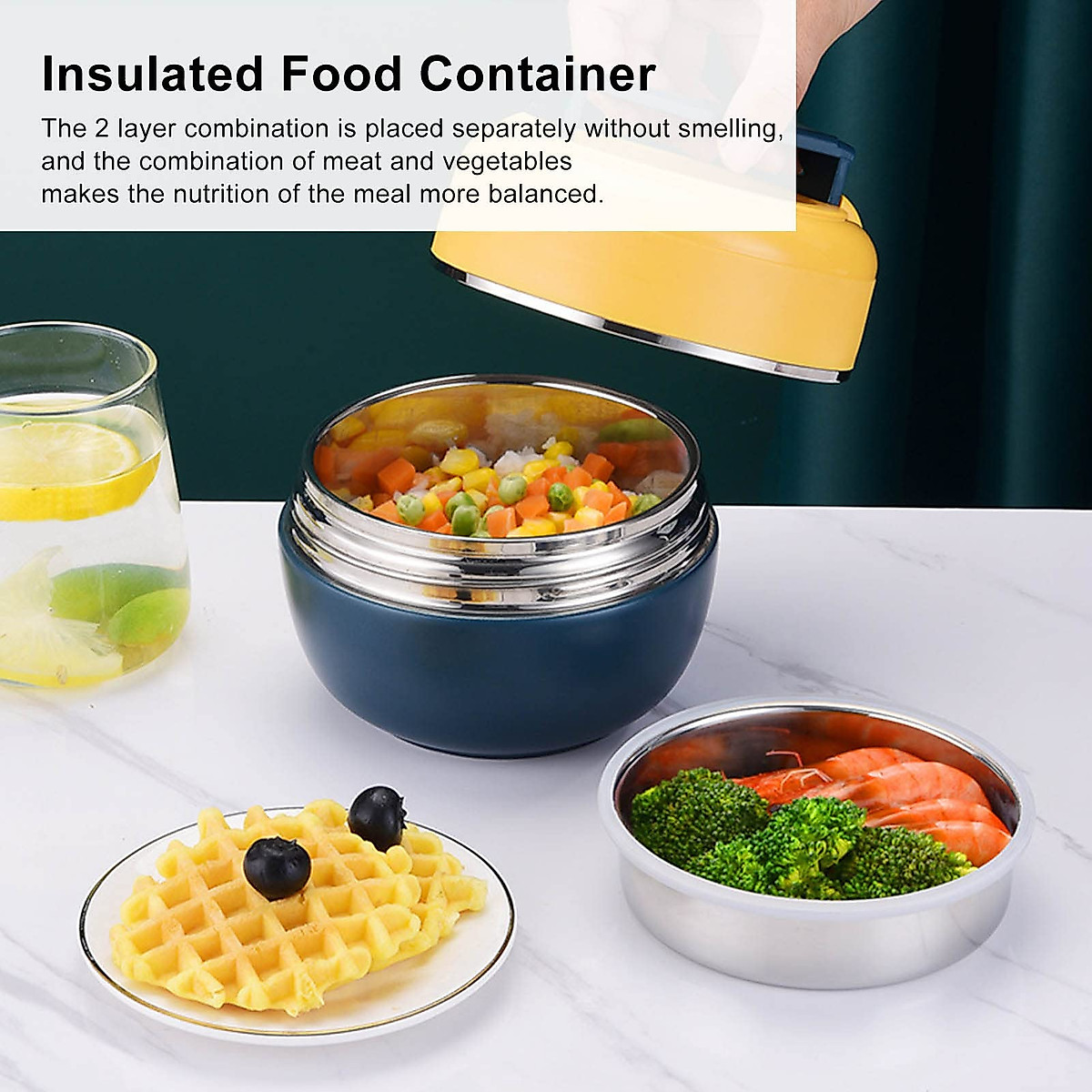 UPQRSG Stainless Steel Lunch Box, 0.8L Portable Food Warmer, 2 Layer Insulated Compartment Leakproof lunch Box, Food Jar Thermal Lunch Box