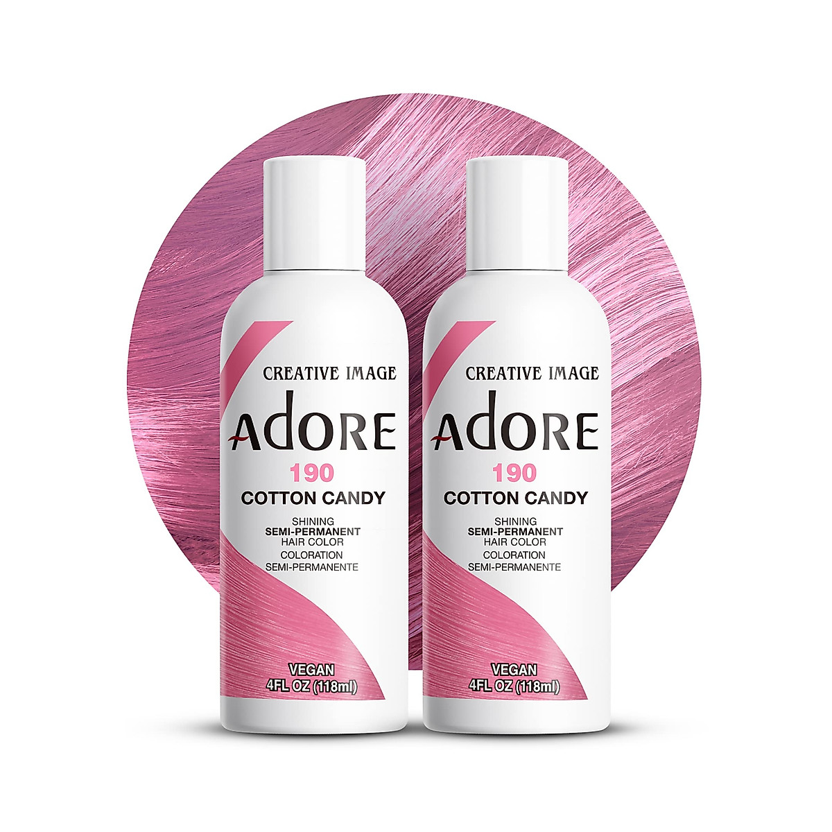 Adore Semi Permanent Hair Color - Vegan and Cruelty-Free Pink Hair Dye - 4 Fl Oz - 190 Cotton Candy (Pack of 2)