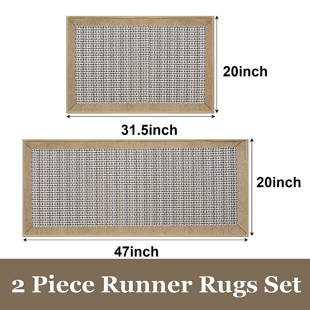 Insun 2 Piece Absorbent Kitchen Runner Rug Set in Front of Sink, Non Slip Rubbers Kitchen Mat Sets for Floor,Washable Kitchen Rug Sets for Hallway,Laundry Room,Khaki,20"x31.5"+20"x47"