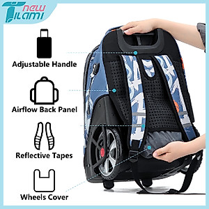 NEW TILAMI Rolling Backpack 19 inch Teens Rolling Backpack Cute Wheeled Computer Laptop Backpack Bookbag Roller Travel Bag College, Street Basketball