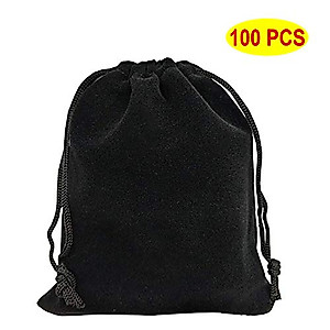 HOSL 100 Pack 4x5 Velvet Bags with Drawstrings Black Jewelry Pouch Velvet Gift Bags Small for Necklace Earrings Bracelet Goodies Candy Wedding Festival Party Favor