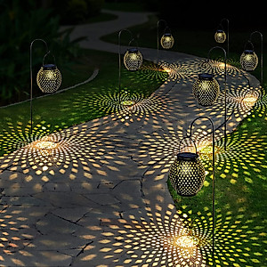 2 Pack Outdoor Solar Lantern Lights Hanging Solar Lantern Waterproof Solar Powered Lanterns Decorative with Handle Solar Outdoor Lantern for Table, Patio, Courtyard, Garden (Bottle Gourd)