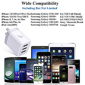 3 Port Wall Charger, 5V 3.1A USB Plugs, MultiPort Travel USB Wall Plug Home Charging Block Cube Compatible iPhone 13 12 11 Pro XS Max, Samsung Galaxy S22 S21 FE S10, Note 20 10,V35 THINQ Q7 G7
