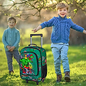 UFNDC Kids Luggage for Boys, Dinosuar Suitcase Rolling with Wheels，Travel Carry on for Children Toddler Elementary