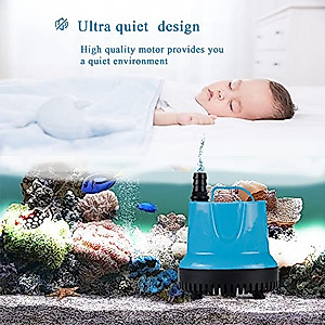 660 GPH Blue Submersible Water Pump(2500L/H, 45W), Ultra Quiet Water Pump with 8.2ft High Lift, Fountain Pump with 5.9ft Power Cord, 5 Nozzles for Fish Tank, Aquarium, Statuary, Hydroponics