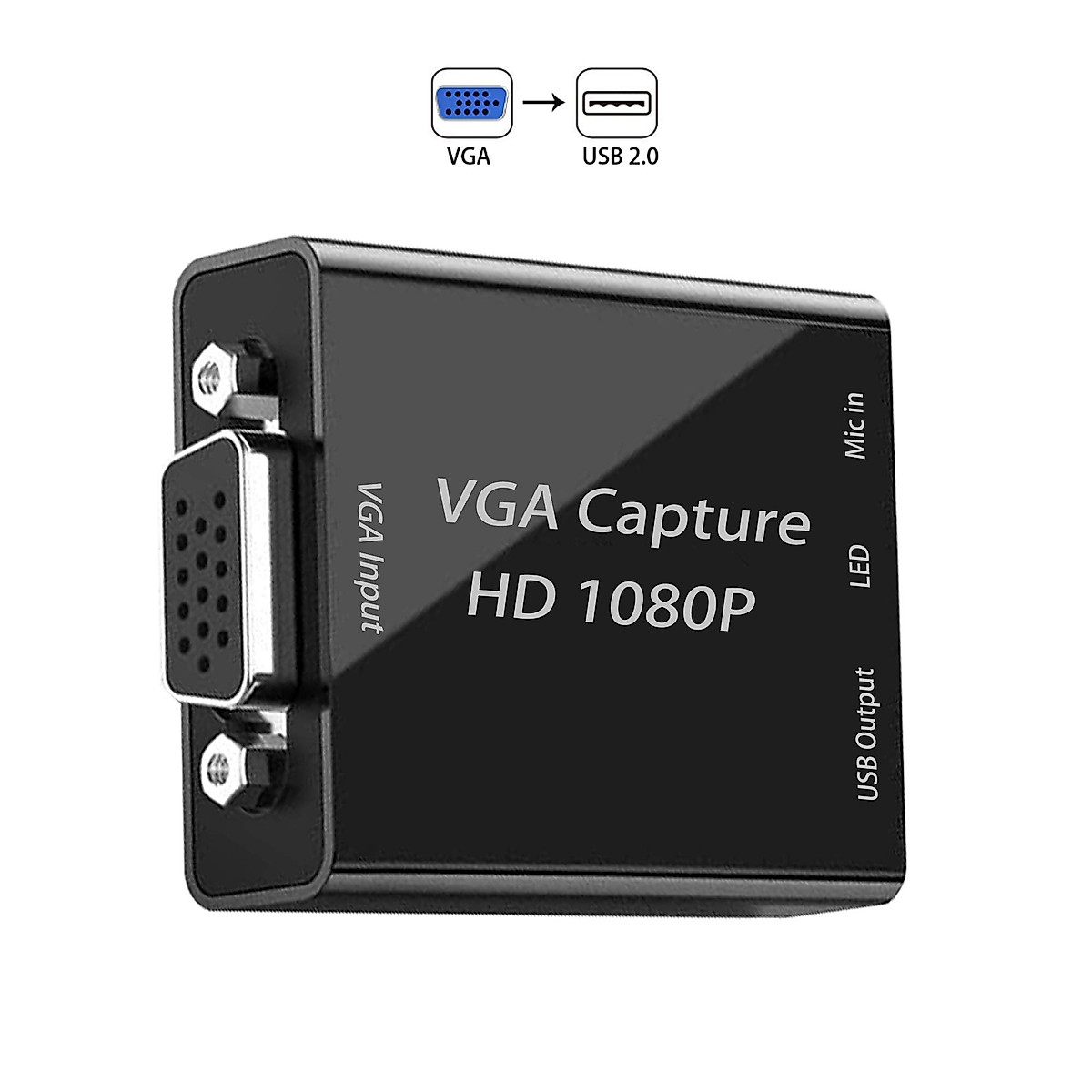 VGA Capture Card, VGA to USB Capture Device with Mic Input Support HD 720P Video for Gaming, Streaming, Teaching, Video Conference, Live Broadcasting