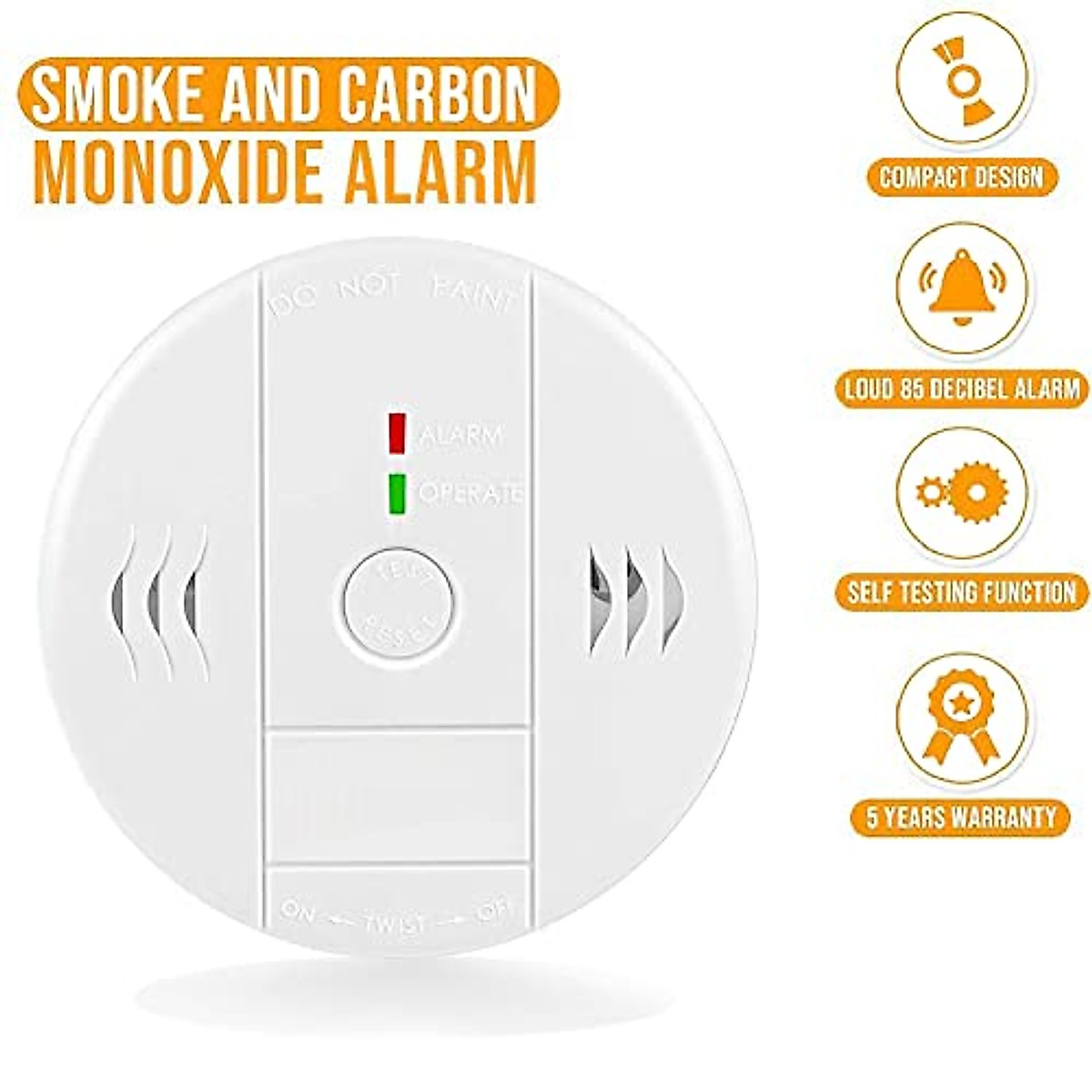 Combination Smoke and Carbon Monoxide Detector Alarm, Beeps Warning Smoke and CO Alarms for Basements Travel Home Office House Bedroom Living Room Car, Battery Operated,Comply with UL 217/2034, 1-Pack