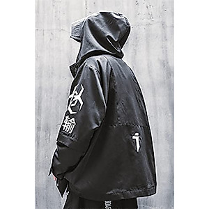 Niepce Inc Japanese Streetwear Zip Up Windbreaker Jacket for Men (Black2, XL)