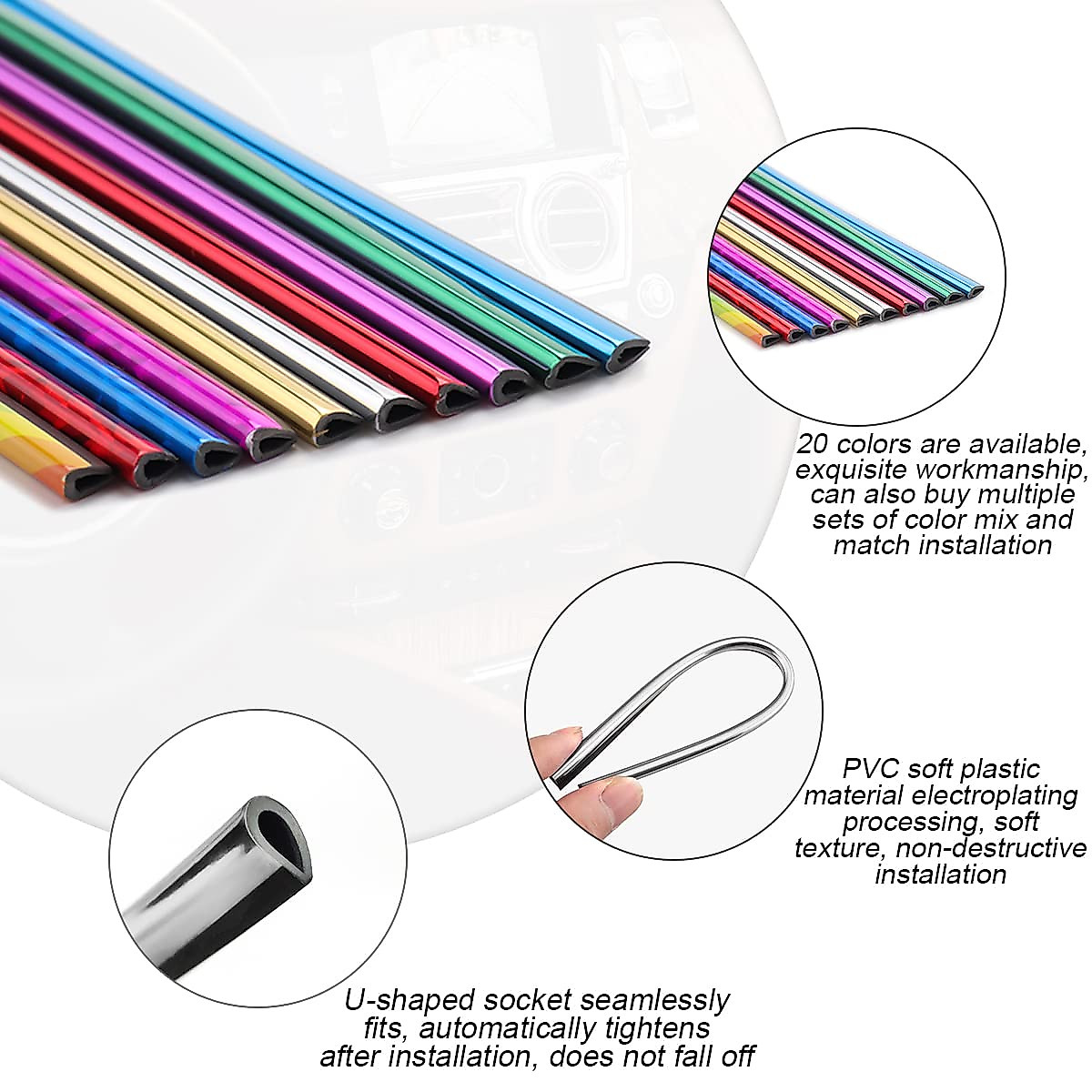 8sanlione 20PCS Car Air Conditioner Decoration Strip, Auto Air Vent Outlet Chrome DIY Trim Strips, Waterproof Moulding Bendable Protection Strip Line, Car Decor Accessories for Most Cars (Pink)