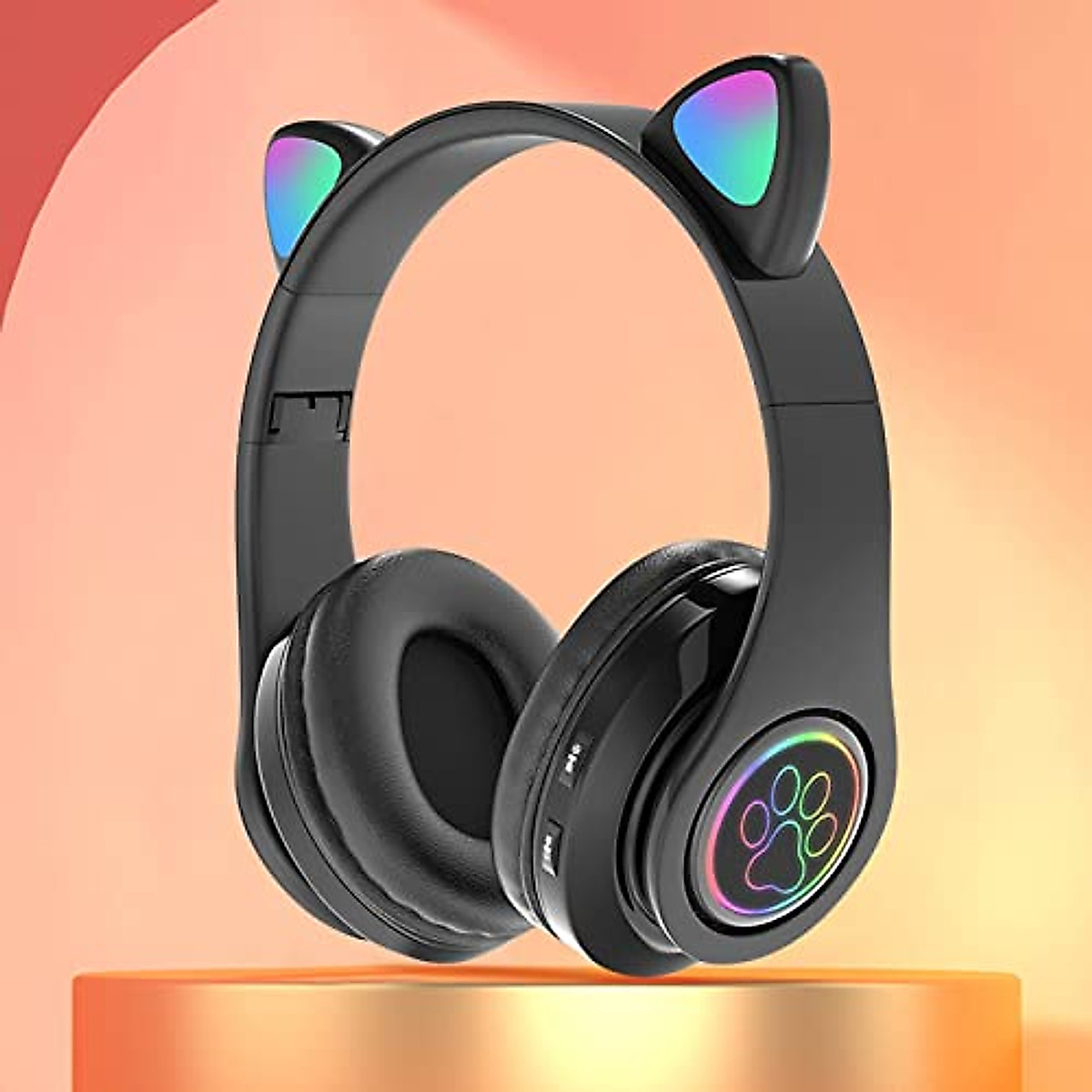 Bluetooth Headphones Over-Ear Cat Ear Wireless Headset with LED Flashing, Noise Cancelling Headphones Lightweight Head-Mounted Wireless Headphones with Hifi Stereo, Deep Bass, Cool Stuff (Black)