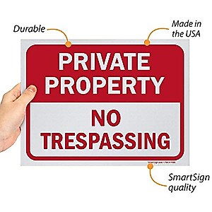 SmartSign Private Property No Trespassing Sign, 9" x 12" Polystyrene Plastic (Pack of 5) Screen Printed, 10 mil Polystyrene Plastic, Red and White