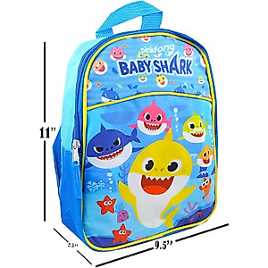 Baby Shark Mini Backpack for Boys Girls Toddler Preschool ~ Deluxe 11" Baby Shark School Bag with Coloring Pack and Stickers (Baby Shark School Supplies Bundle)
