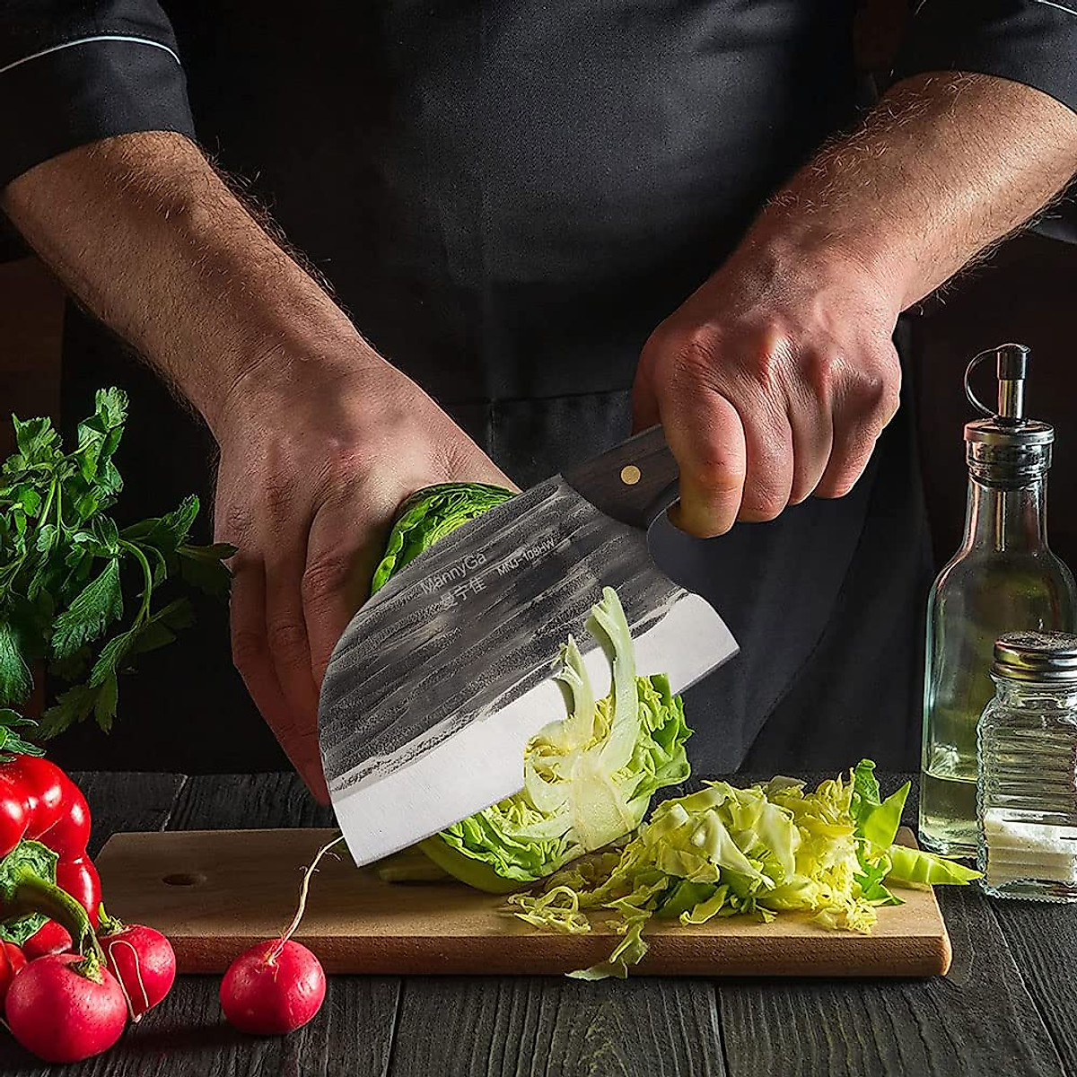 MannyGa Meat Cleaver Knife 6 Inch Serbian Chef Knife Ultra Sharp 5Cr15 Stainless Steel Butcher Knife with Full Tang Handle for Home Kitchen and Outdoor Cooking.