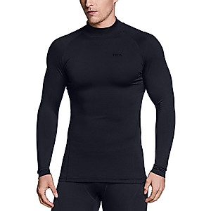 TSLA Men's Thermal Long Sleeve Compression Shirts, Mock/Turtleneck Winter Sports Running Base Layer Top, Core 2pack Mock Shirts Black/Black & Charcoal, Large