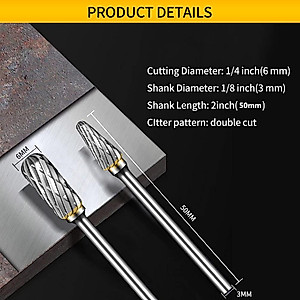 Carbide Burr Set Compatible with Dremel Rotary Tool 10Pcs Die Grinder Bits Rotary File Rasp with 1/8" Shank Tool Accessories for Attachments Cutting Burrs Metal Grinding Engraving Porting Double Cut