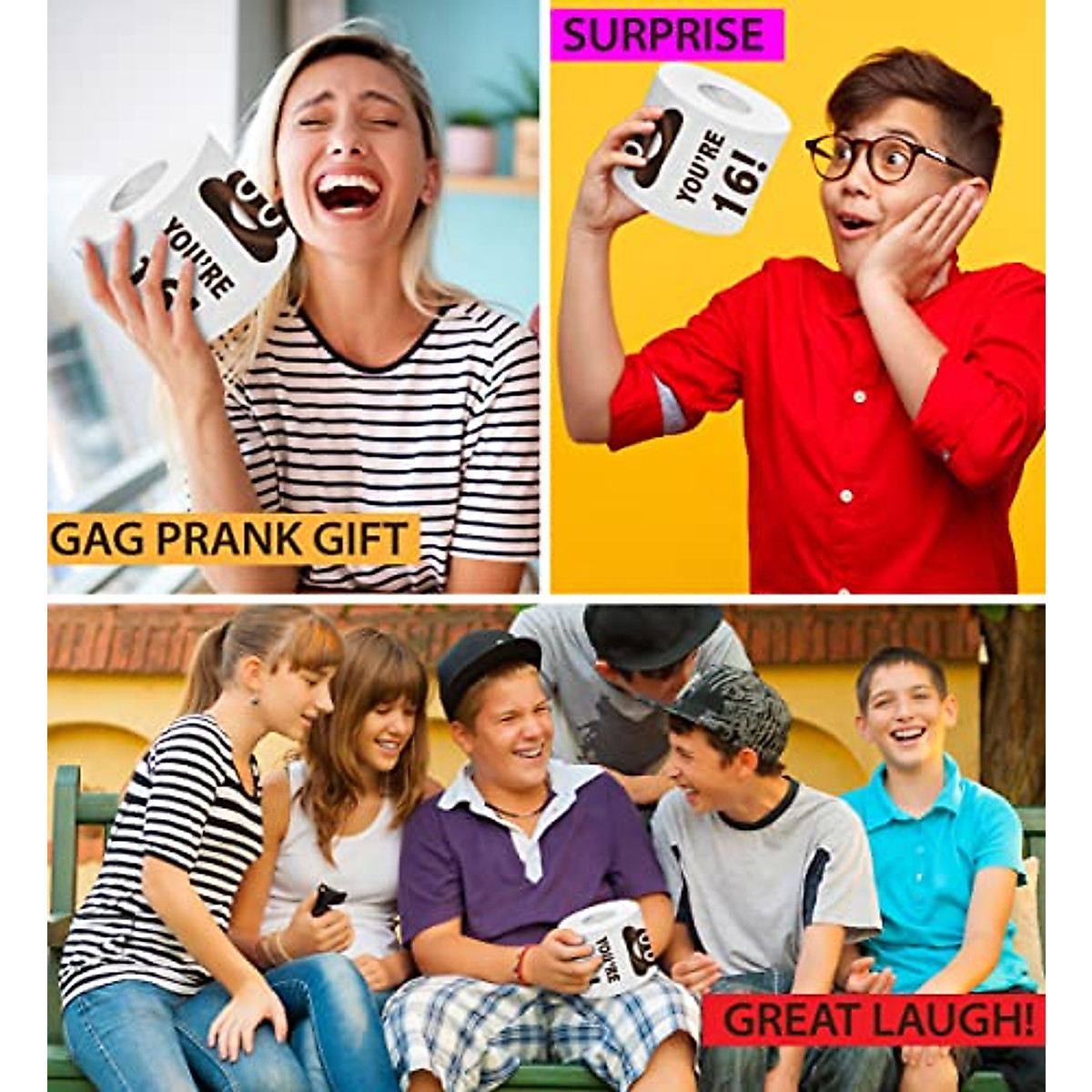 Printed TP Holy Poop You're 16 Printed Toilet Paper Gag Gift – Funny Toilet Paper For Prank, Surprise, Bathroom Decor, Novelty Gift For Men, Women, Friends, Family, 16th Birthday Party - 500 Sheets