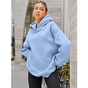 EFAN Hoodies for Women Oversized Sweatshirts Fall Fashion Outfits 2024 Clothes Fleece Solid Basic Soft Workout Loose Tops Sweaters Light Blue