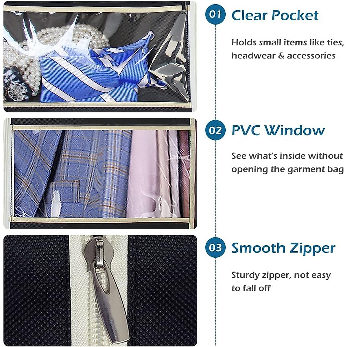 MISSLO Gusseted 60" Suit Dress Garment Bag with Clear Window Zipper Pocket Long Garment Cover (Black)