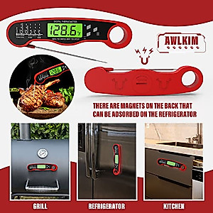 AWLKIM Meat Thermometer Digital - Fast Instant Read Food Thermometer for Cooking, Candy Making, Outside Grill, Waterproof Kitchen Thermometer with Backlight & Hold Function - Red