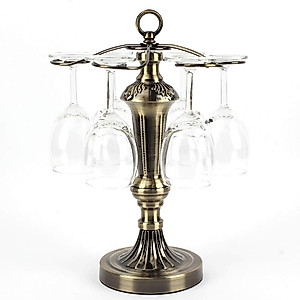 DreamiDeco Antique Countertop Stemware Holder and Wine Glass Drying Rack for Home and Bar, Each Holds 6 glasses (Brass, 2 Packs)