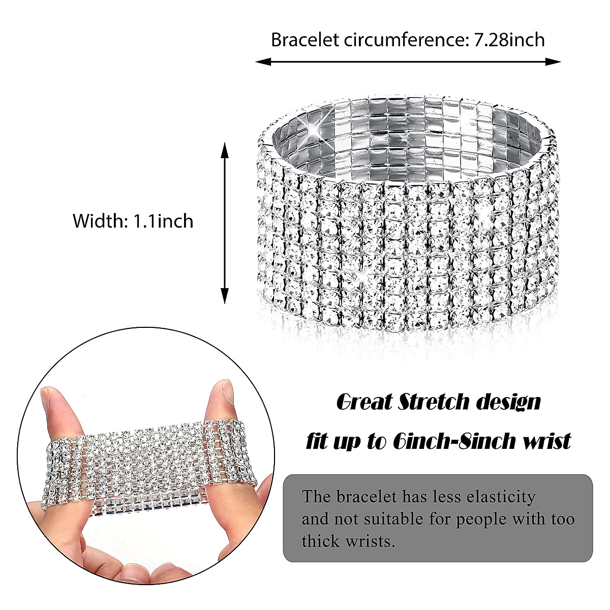 HAIAISO 7 Pieces Rhinestone Jewelry Set for Women Crystal Choker Necklace Tennis Stretch Bracelet Dangle Earrings Diamond Ring Rhinestone Tassel Anklets Wedding Bridal Prom Party Jewelry