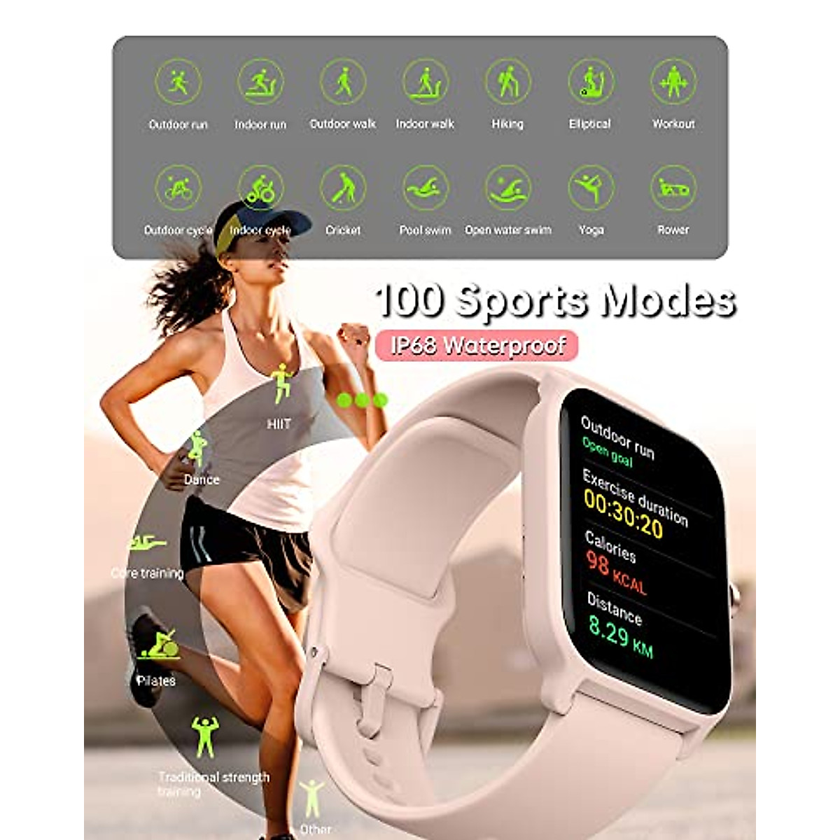 Smart Watch for Women (Answer/Make Call), 1.8" Touch Screen Activity Trackers for Android iPhone Compatible with Alexa Built in, Fitness Heart Rate Blood Oxygen Sleep Monitor, IP68 Waterproof