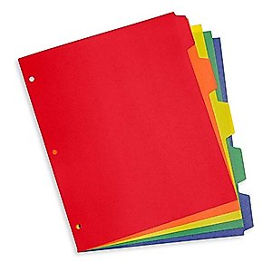 Blue Summit Supplies 5 Tab Plastic Dividers, 15 Dividers, Assorted Colors, 5 Tab Index Dividers with 3 Hole Punch, for Notebooks and 3 Ring Binders, Letter Size, Heavy Duty Plastic, Set of 3