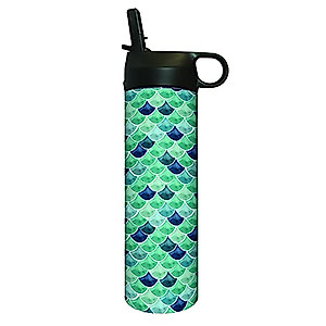CoasterStone Tumbler, 17 oz, Mermaid Pattern Double Insulated Stainless Steel Water Bottle with Spill Proof Collapsable Lid