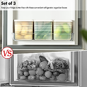 Poeland 3 Pack Refrigerator Organizer Boxes, Fridge Side Door Storage Containers with Lid, Stackable Food Storage Organizer for Kitchen, Refrigerator (Translucent)