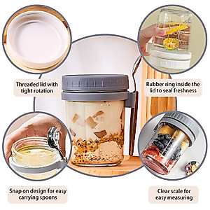 FHDUSRYO 3PCS Overnight Oats Containers with Lids and Spoon, 10oz Overnight Oats Jars, Large Airtight Oatmeal Container with Bag, Glass Mason Jars for Cereal Fruit Milk Salad Meal Prep (White+Grey)