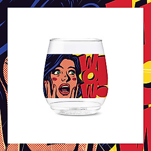 TOSSWARE POP 14oz Vino Pop Art Comic Series, SET OF 6, Premium Quality, Recyclable, Unbreakable & Crystal Clear Plastic Wine Glasses