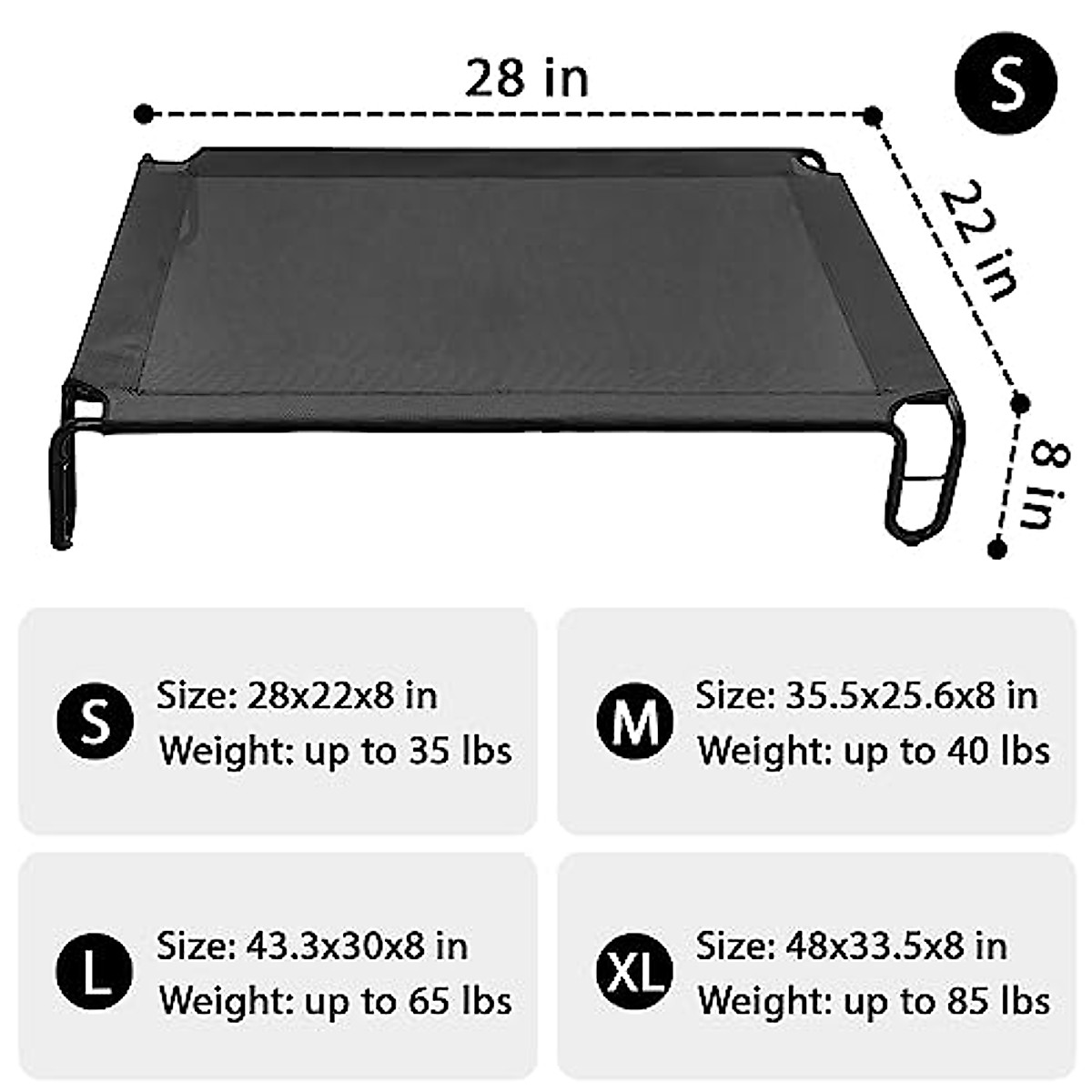 pettycare Elevated Dog Bed Cot, Raised for Large Dogs, No Screws, Stable Frame & Durable Supportive Teslin Recyclable Mesh, Breathable, Indoor &Outdoor Pet Beds, Fits up to 35 lbs, 28x22x8 ''es