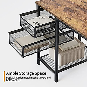 CubiCubi Computer Desk with Drawers, 47 Inch Office Desk with Storage Shelves, Modern Writing Study Work Desk for Home Office, Rustic Brown