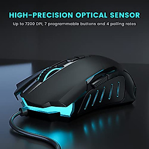 WEEMSBOX Wired Gaming Mouse [Breathing RGB LED] [Plug Play] High-Precision Adjustable 7200 DPI, 7 Programmable Buttons, Ergonomic Computer USB Mice for Windows/PC/Mac/Laptop Gamer