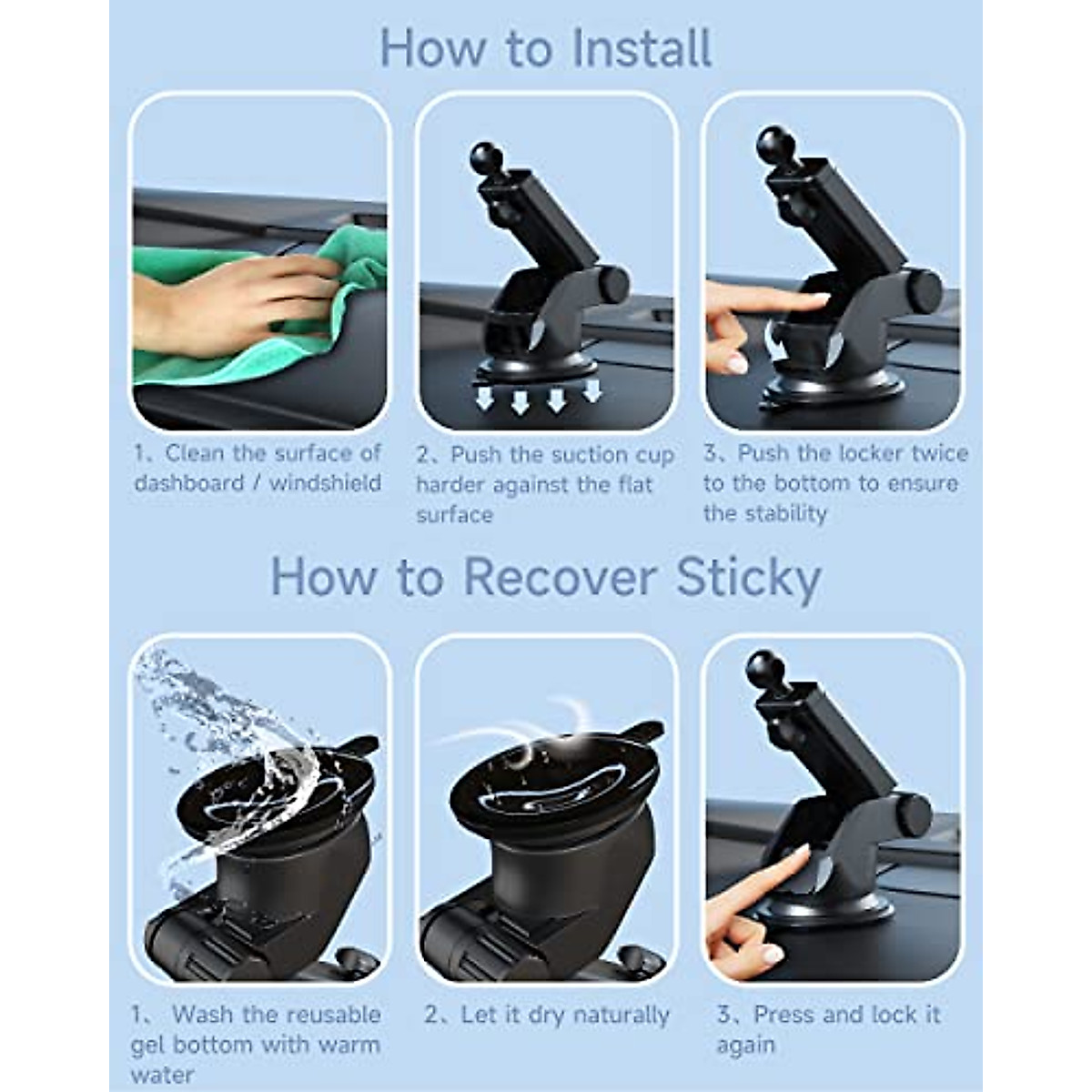 ZEEHOO Car Mount Suction Cup Replacement, GPS Suction Cup Mount [17 mm Ball Joint] with Telescopic Arm for Wireless Car Charger, Car Phone Holder & Garmin Nuvi, Dashboard &Windshield Mounting