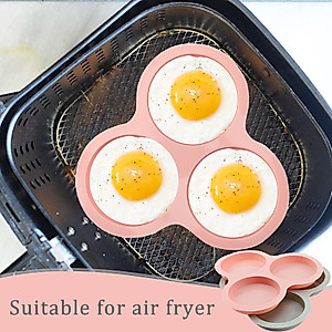 Hulajek 2 Pcs Silicone Air Fryer Egg Molds, Reusable Non-Stick Air Fryer Baking Pan, 3-Cavity Silicone Muffin Pan for Hamburger Bun Pan Air Fryer Accessories