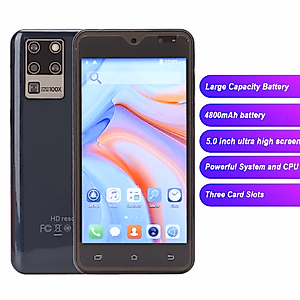 ciciglow 5in Unlocked Phone, 2GB RAM 16GB ROM Cheap Smart Phone, 1920x1080P HD Display, 5MP+8MP Camera, 4800mAh, Face ID, WiFi, BT, FM(Black)