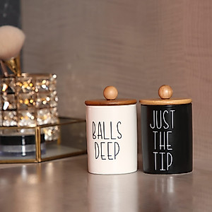 MOMEEMO Apothecary Jars with Lids for Bathroom Organization, Qtip Holder and Cotton Ball Holder are Great for Farmhouse Bathroom Decor, Rustic Bathroom Decor. (Ceramic)