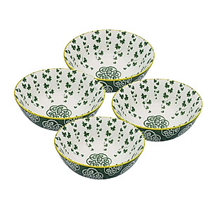 Royal Tara Irish Celtic Ceramic Bowls Pack of 4 with Trellis Shamrock Design - Cereal Soup Deep Bowls for Kitchen 5.5Inch(14 cm)