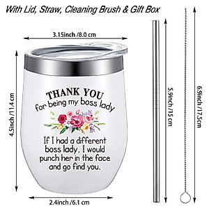 Boao Novelty Boss Gifts Thank You for Being My Boss Tumbler Birthday Mother's Day Coffee Mug Gift for Lady Women Bosses Female 12oz Insulated Vacuum Wine Tumbler with Straw Lid Brush