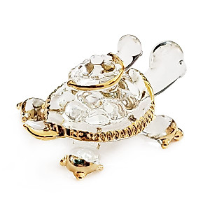 WitnyStore Tiny 2½" Long Clear Gold Mom And Baby Tortoise Figurine Miniature Hand Blown Painted Glass Turtle Chelonian Aquatic Reptile Small Crystal Animals Decorative Collectible Figurines Décor Gift