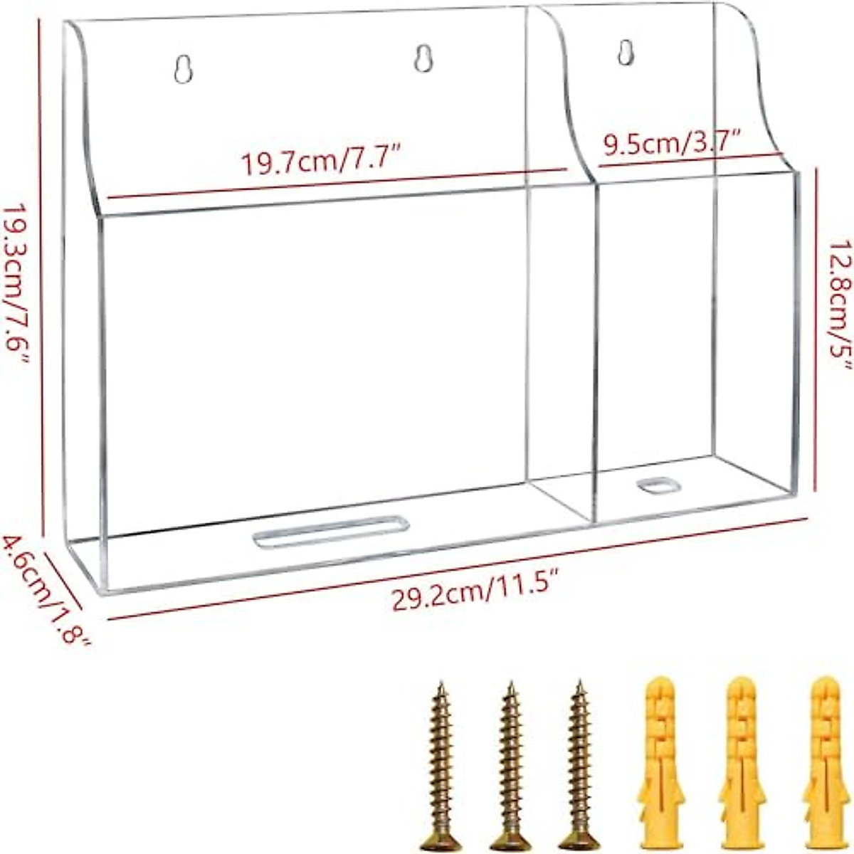 Yoillione Wall Mount Tablet and Phone Charging Stand for Tablet, Smartphone, E-Book, 2 Slots Remote Control Holder for TV, Air Conditioning, Clear Acrylic Remote Storage Media Organizer Box