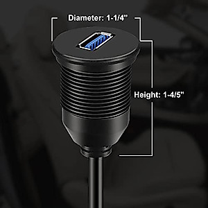 BATIGE Single Port USB 3.0 Male to Female AUX Car Mount Flush Cable Waterproof Extension for Car Truck Boat Motorcycle Dashboard Panel - 3ft