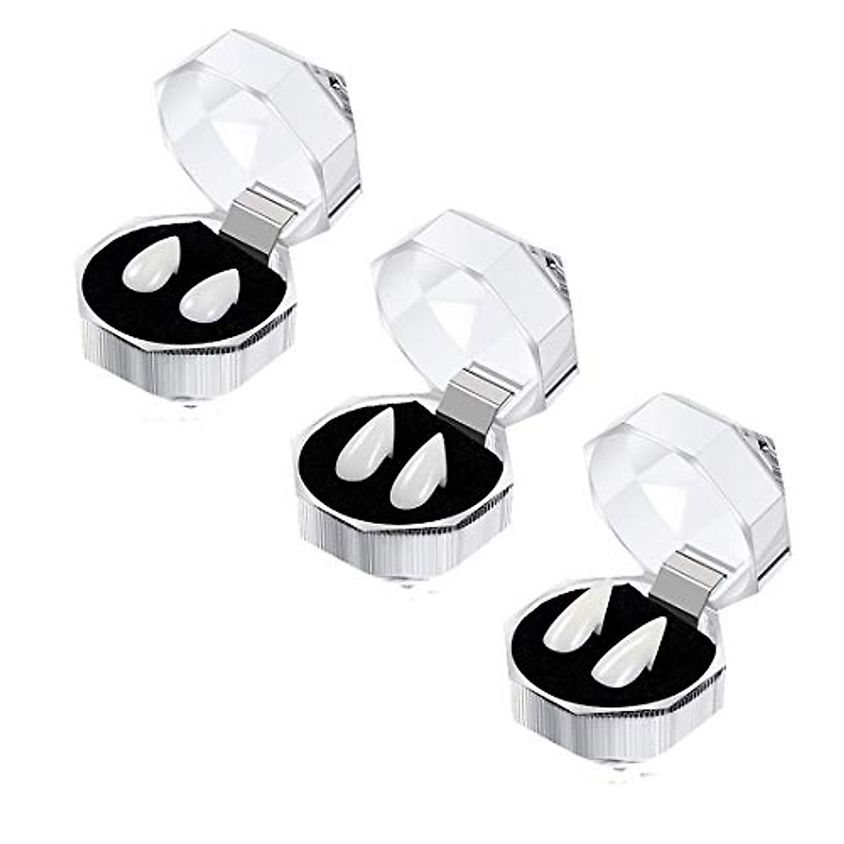 Gustum 3 Different Vampire Fangs Teeth with 1 Tube Teeth Pellets Adhesive, 3 pairs Fairy Pixie Elf Ears, Halloween Horror Party Cosplay Costumes Accessory Prop Decoration