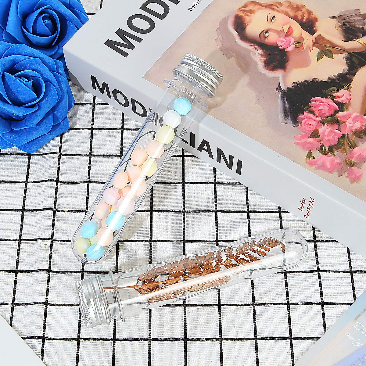 60Pack Plastic Test Tubes with Caps, 45ML Clear Bath Salt Tubes Gumball Candy Tubes, Tube Container Vials for Scientific Experiments, Party Favors, Decorate The House, Candy Storage