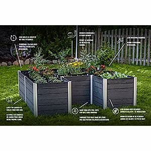 Vita Urbana 6 Foot x 6 Foot Embossed Vinyl Keyhole Garden with Composting Basket, Slate Grey, Gray, Woodgrain, PVC, BPA and Pthalate Free, VT17607