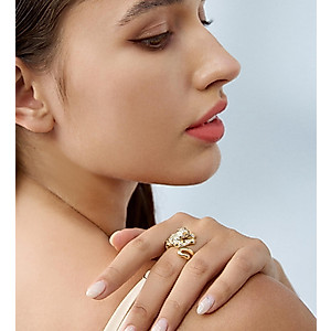 AIKAITUO 14K Animal Leopard Head Diamond Fashion Cute Adjustable Women Ring size 6 to 9